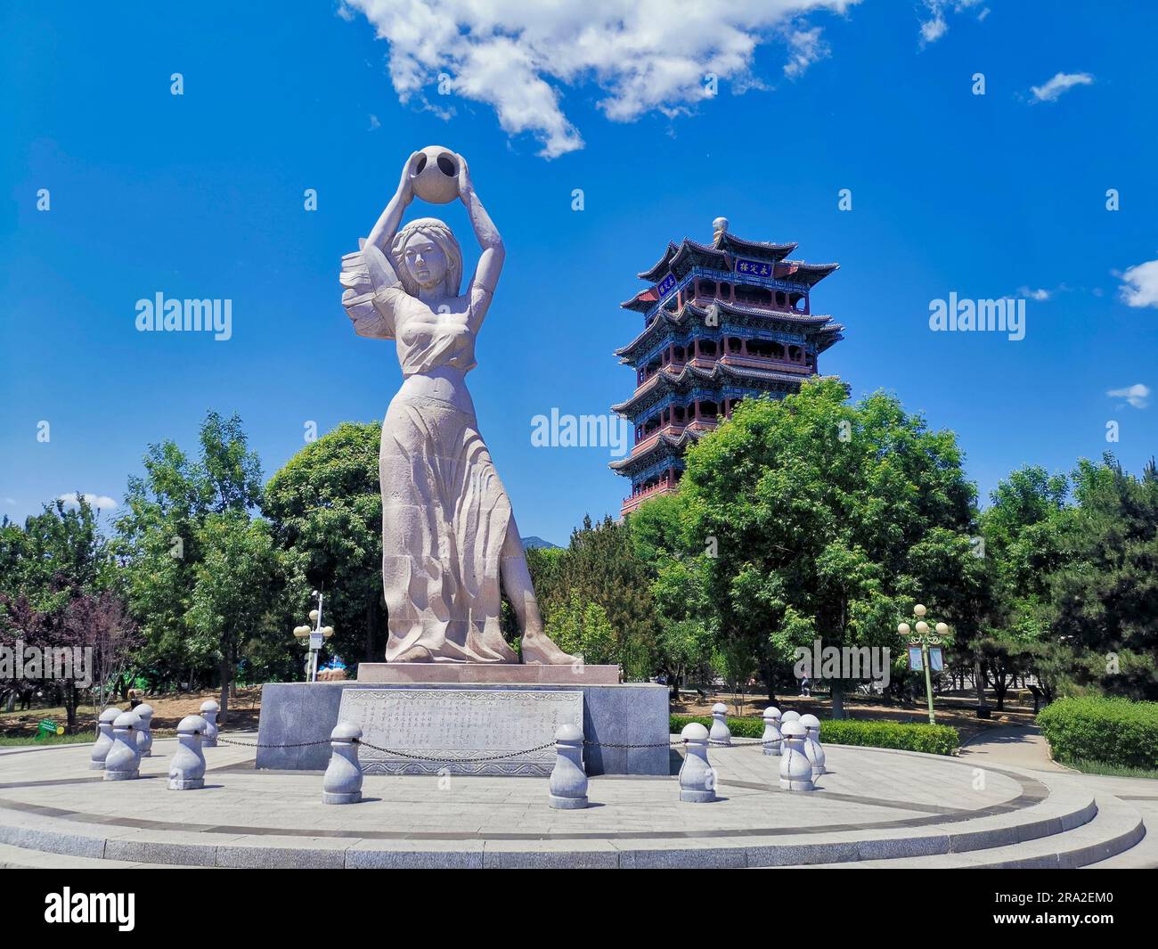 The statue of Yongding Tower and Yongding River Mother in Mentougou ...