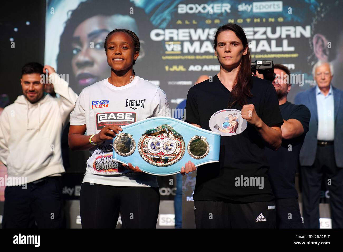 Boxers Natasha Jones and Kandi Wyatt during a weigh in at the AO Arena ...