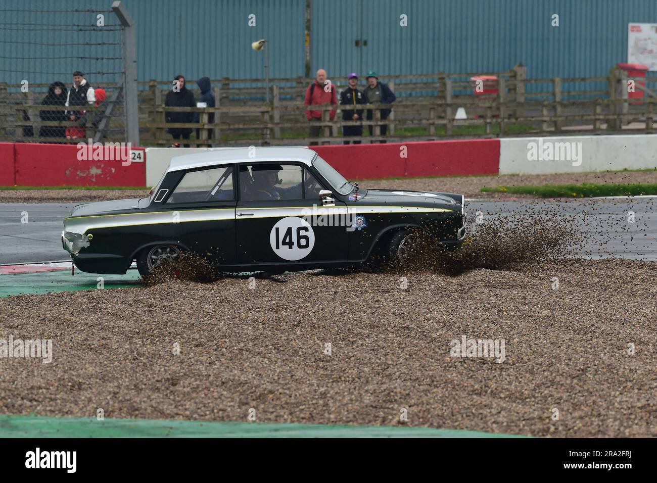 Bow wave in the gravel trap, Jerry Bailey, Lotus Ford Cortina Mk1, HRDC ...