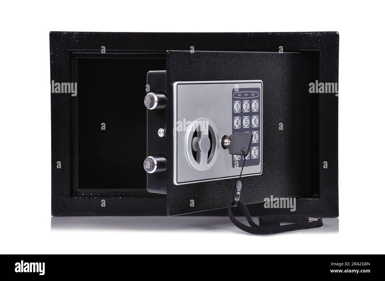 opened black safe on a white background Stock Photo - Alamy