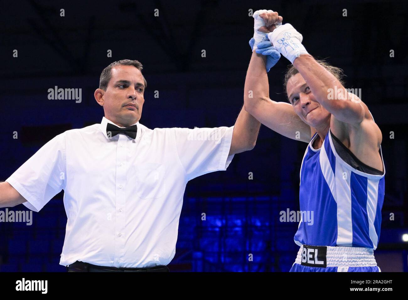 Krakow, Poland. 30th June, 2023. Belgian Boxer Oshin Derieuw celebrates ...