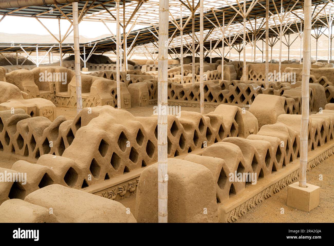 An aerial view of the ancient Chan Chan Ruins in Trujillo, Peru Stock ...