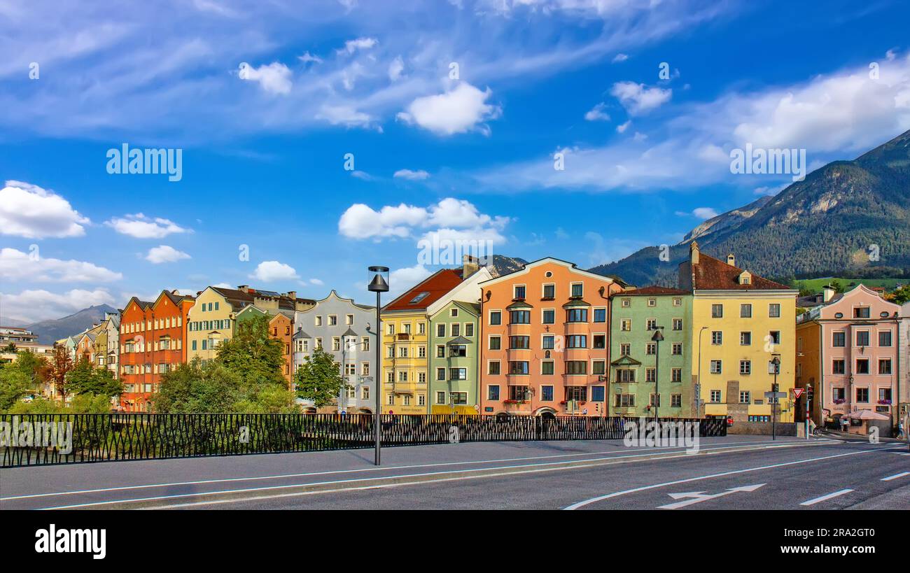 View of the colorful buildings in Innsbruck, Austria Stock Photo - Alamy