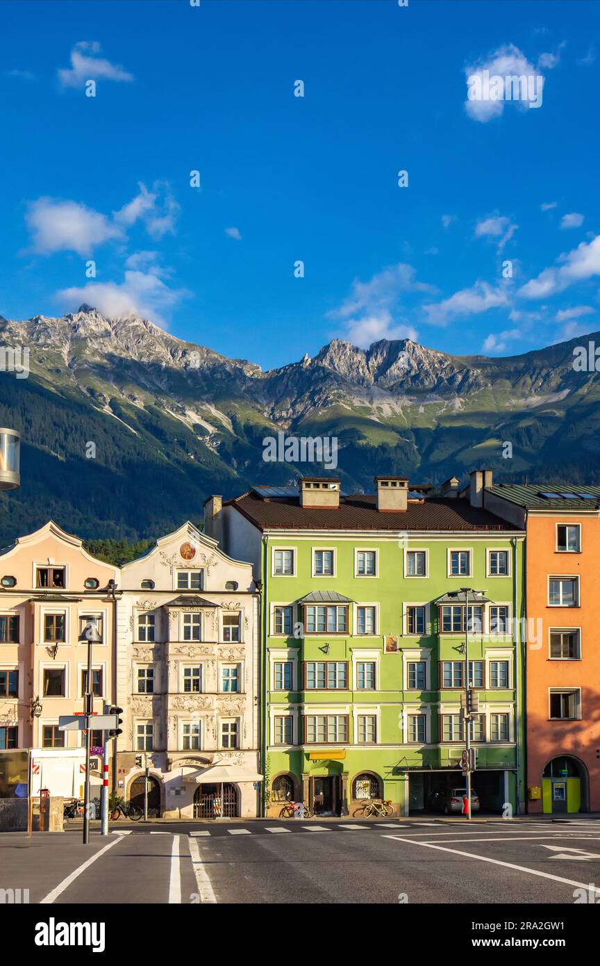 View of the colorful buildings in Innsbruck, Austria Stock Photo - Alamy