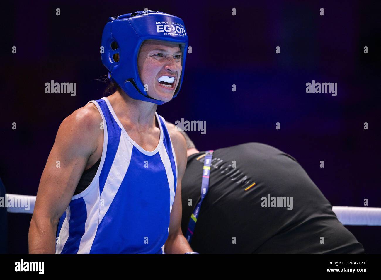 Krakow, Poland. 30th June, 2023. Belgian boxer Oshin Derieuw (in blue ...