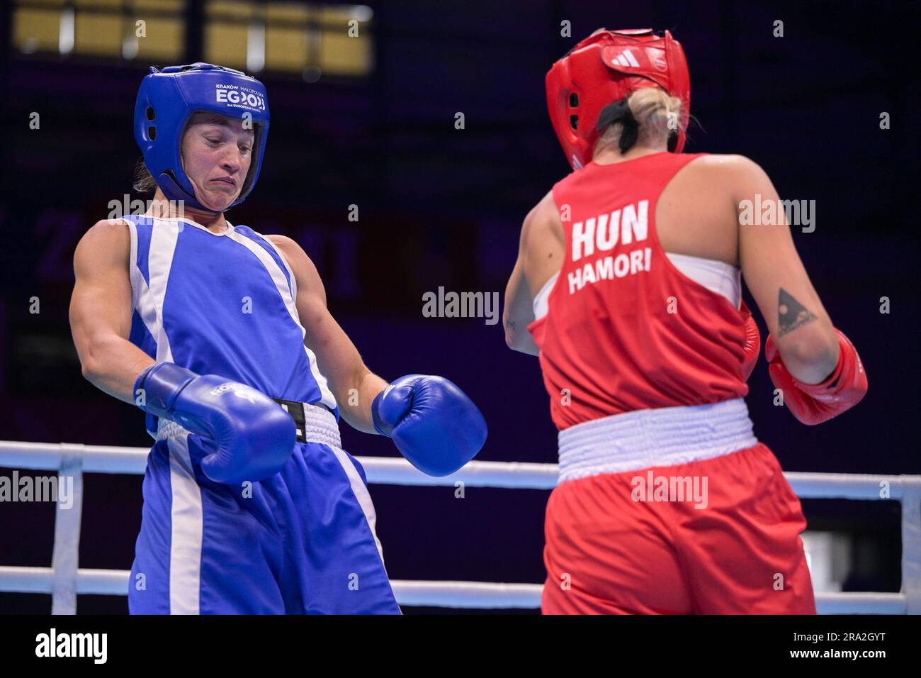 Krakow, Poland. 30th June, 2023. Belgian boxer Oshin Derieuw (in blue ...