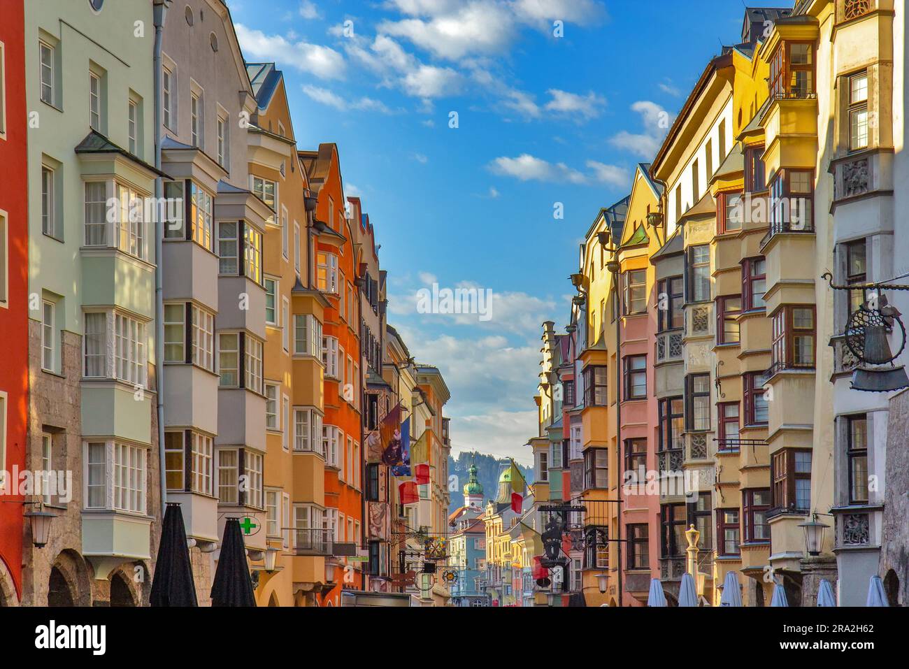 View of the colorful buildings in Innsbruck, Austria Stock Photo - Alamy