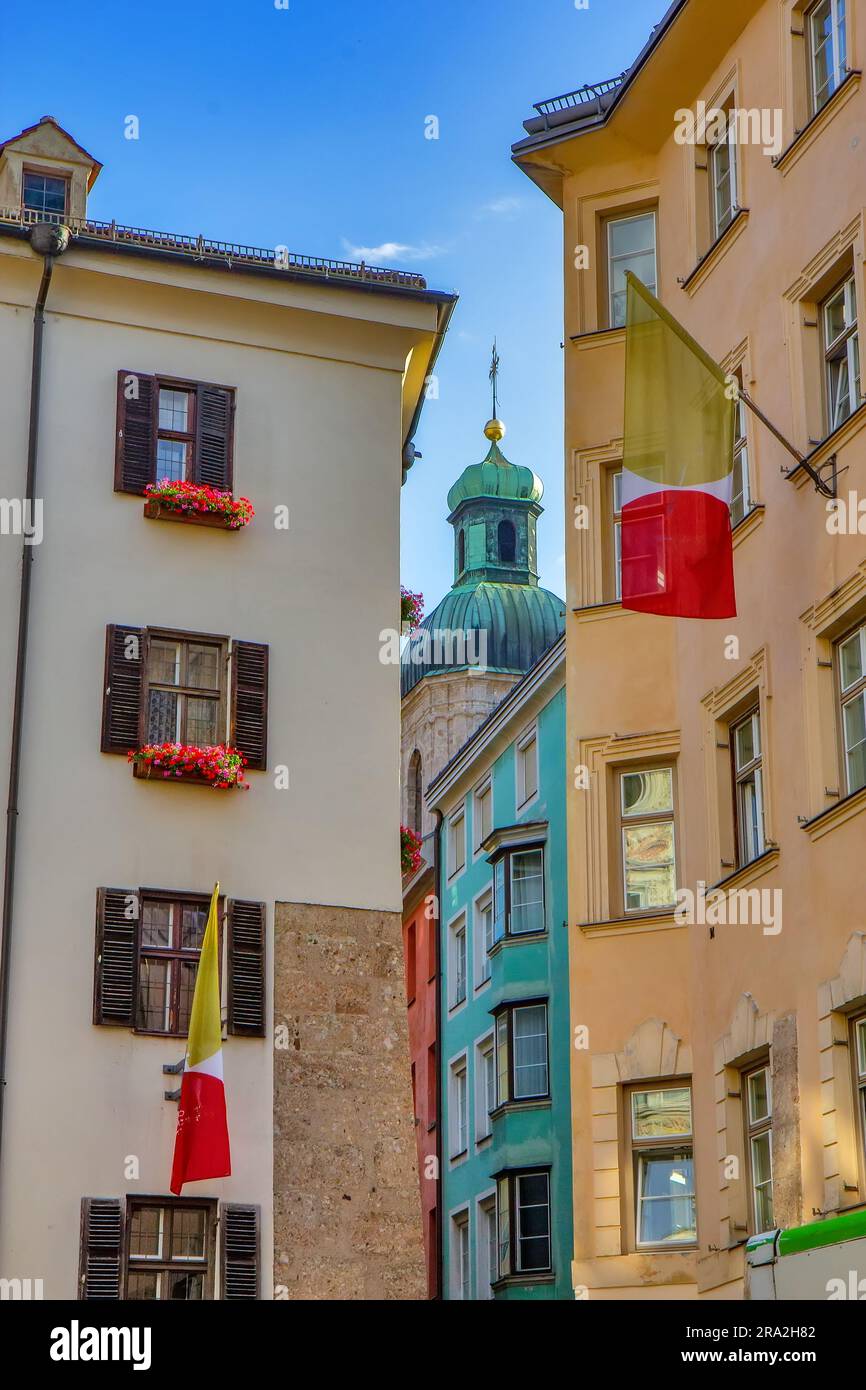 View of the colorful buildings in Innsbruck, Austria Stock Photo - Alamy