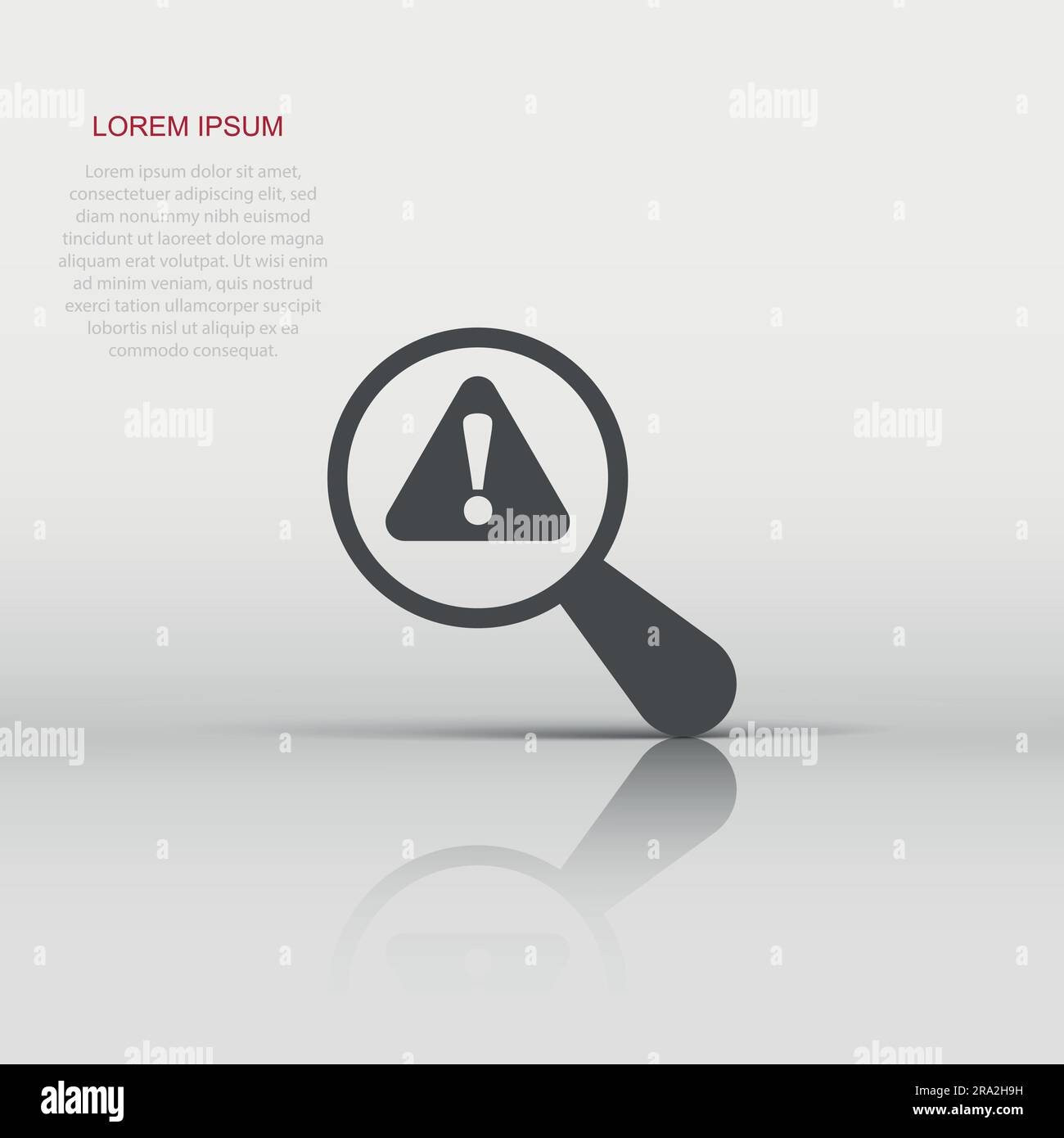 Risk analysis icon in flat style. Exclamation magnifier vector ...