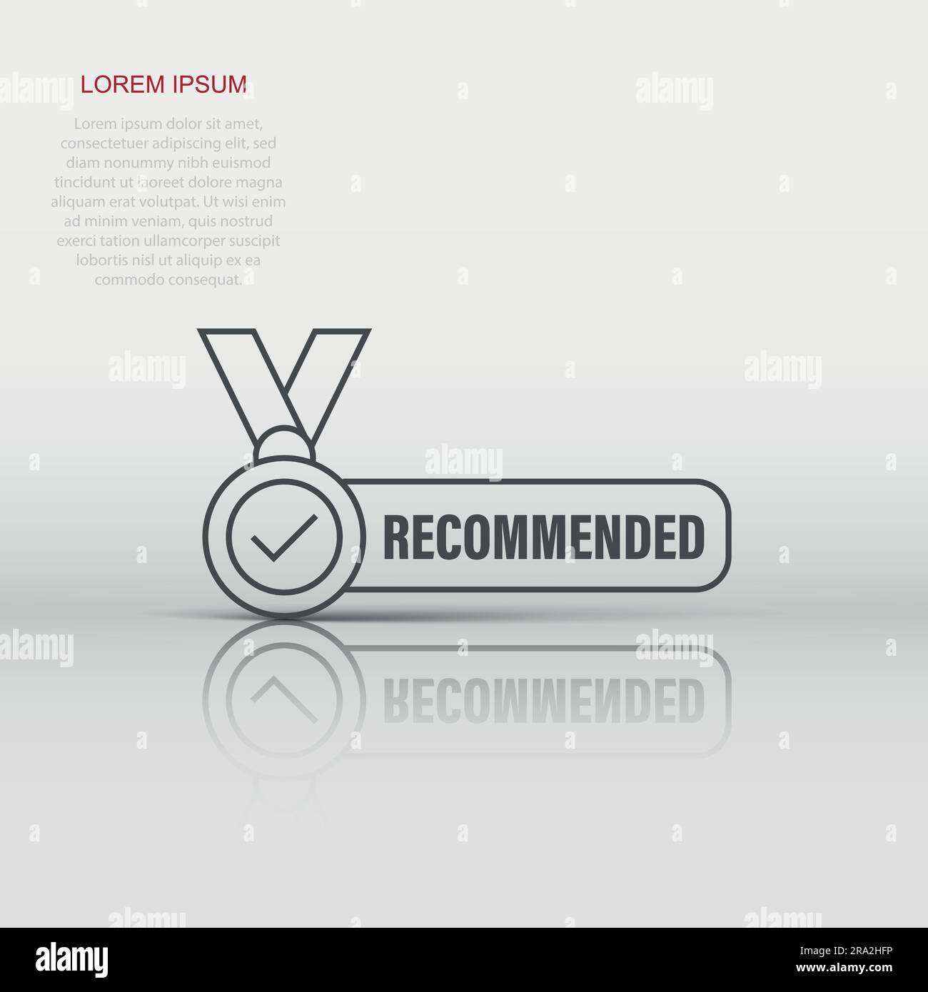 Recommend icon in flat style. Check mark medal vector illustration on ...
