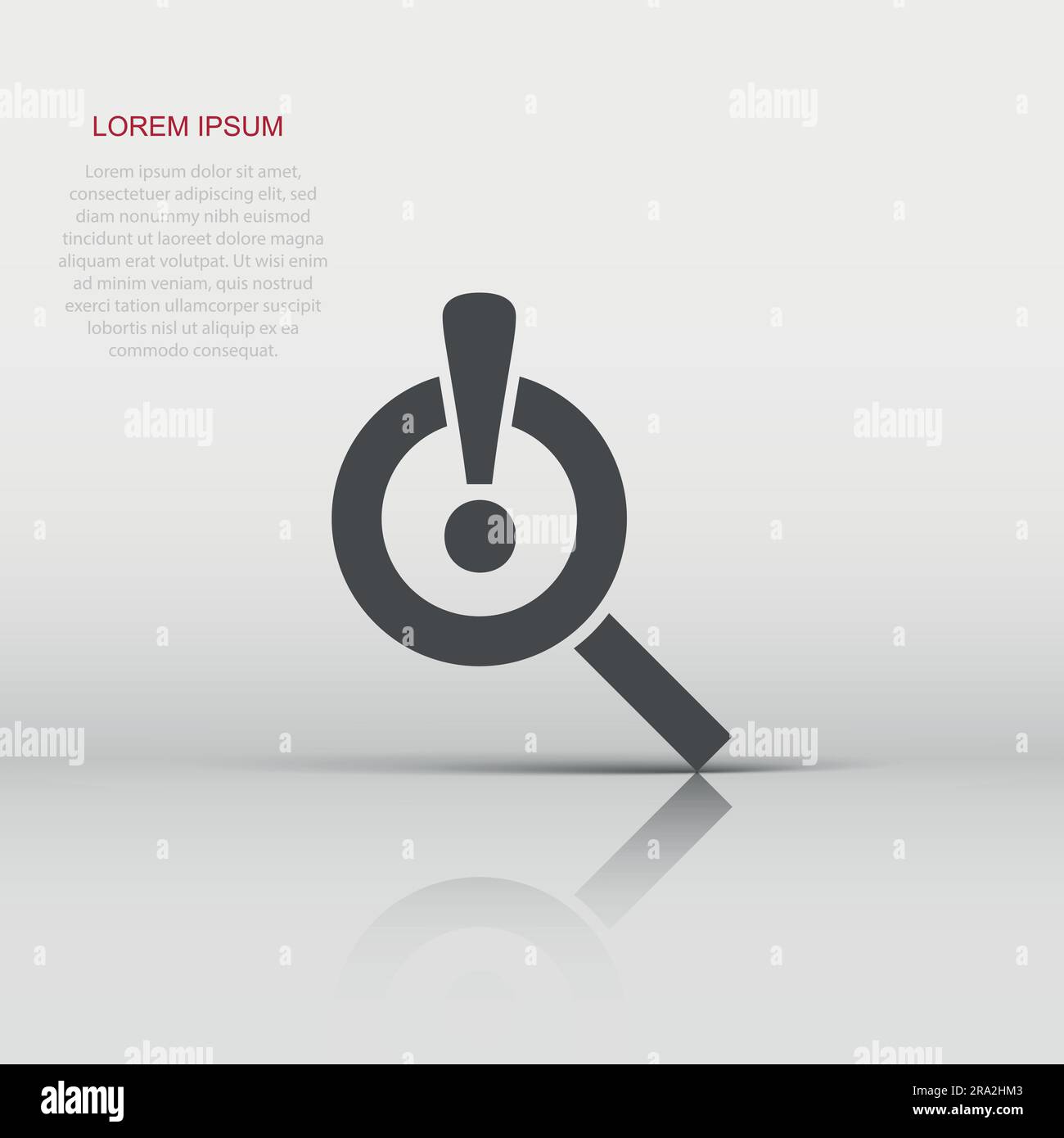 Risk analysis icon in flat style. Exclamation magnifier vector ...