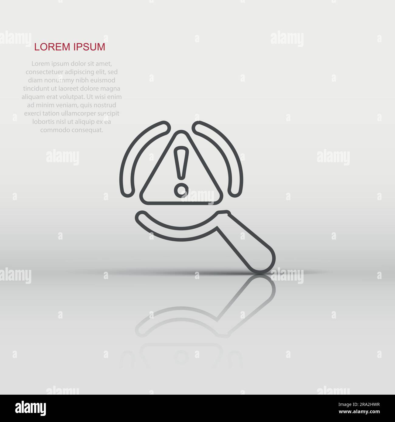 Risk analysis icon in flat style. Exclamation magnifier vector ...