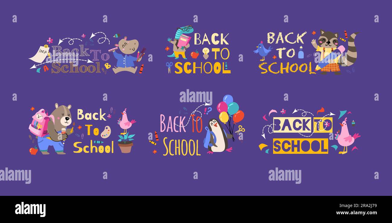 Set of cute cartoon animals and birds reading books. Back to school ...