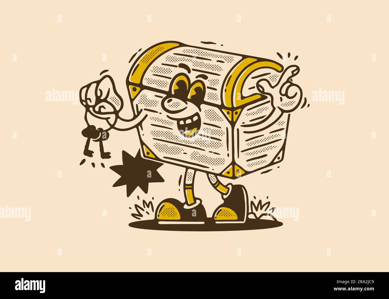 Mascot character design of treasure box holding a key, design in ...