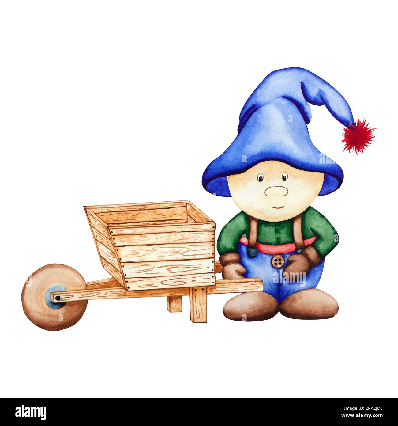 watercolor gnome. Hand drawn watercolor drawing of a gnome boy in a ...