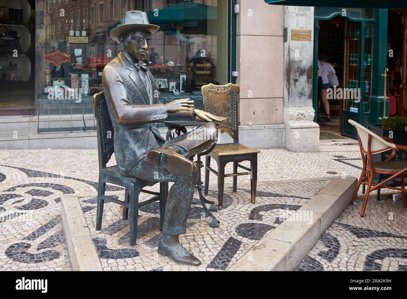 Portugal, Lisbon, rua Garrett, Bronze Statue of the Portuguese writer ...