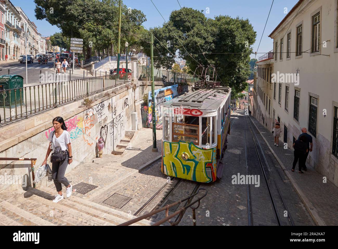 Portugal, Lisbon, Bairro Alto district, Gloria Funicular (Ascensor da ...