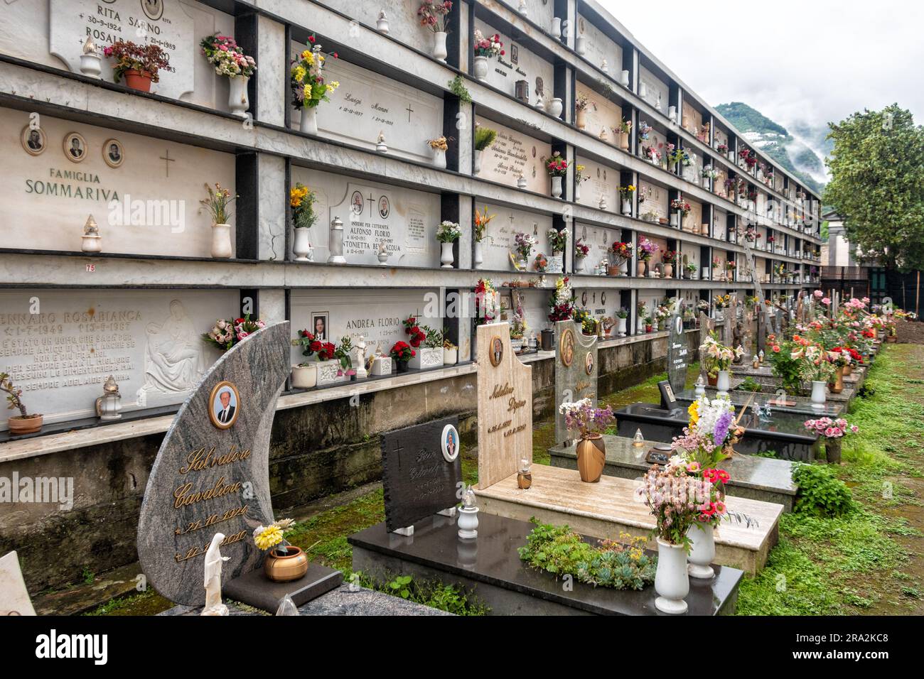 View of the famous hillside cemetery with graves and crypts, decorated ...