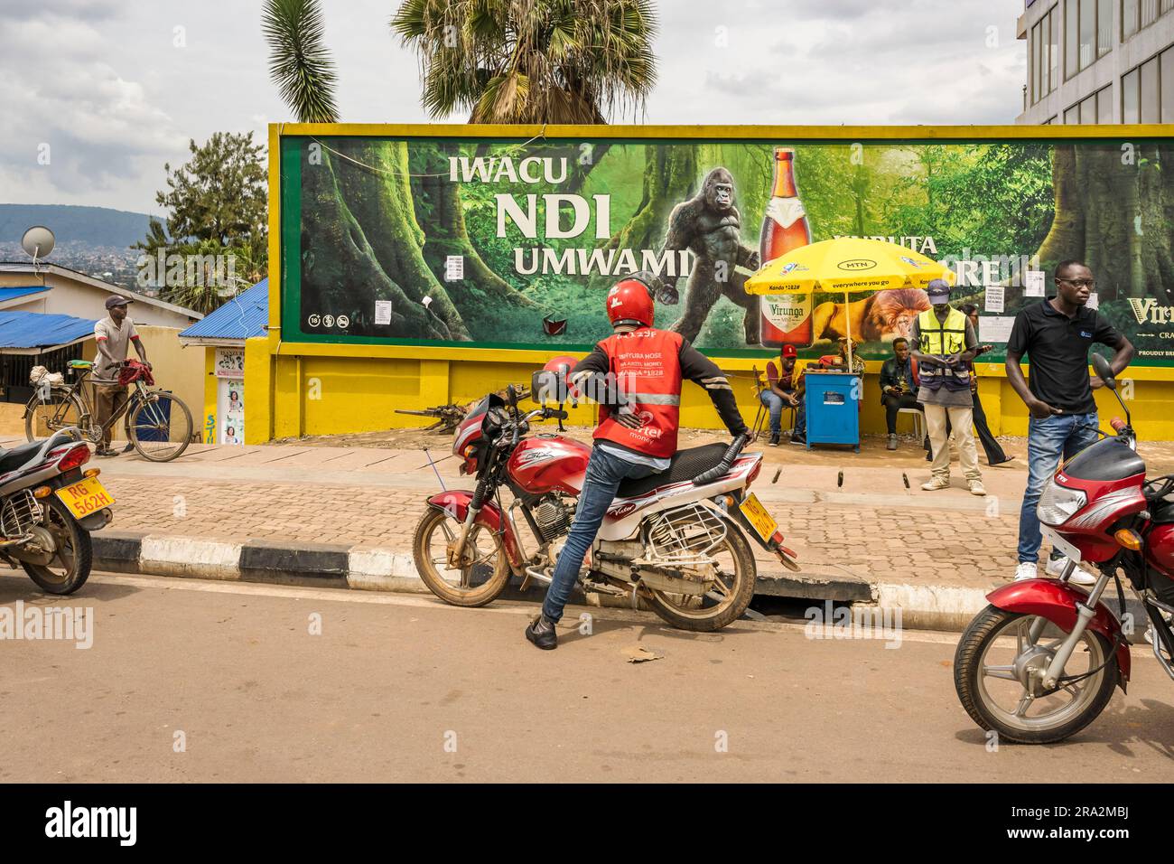 Rwanda, Kigali, advertisement for Virunga beer made in Rwanda featuring ...