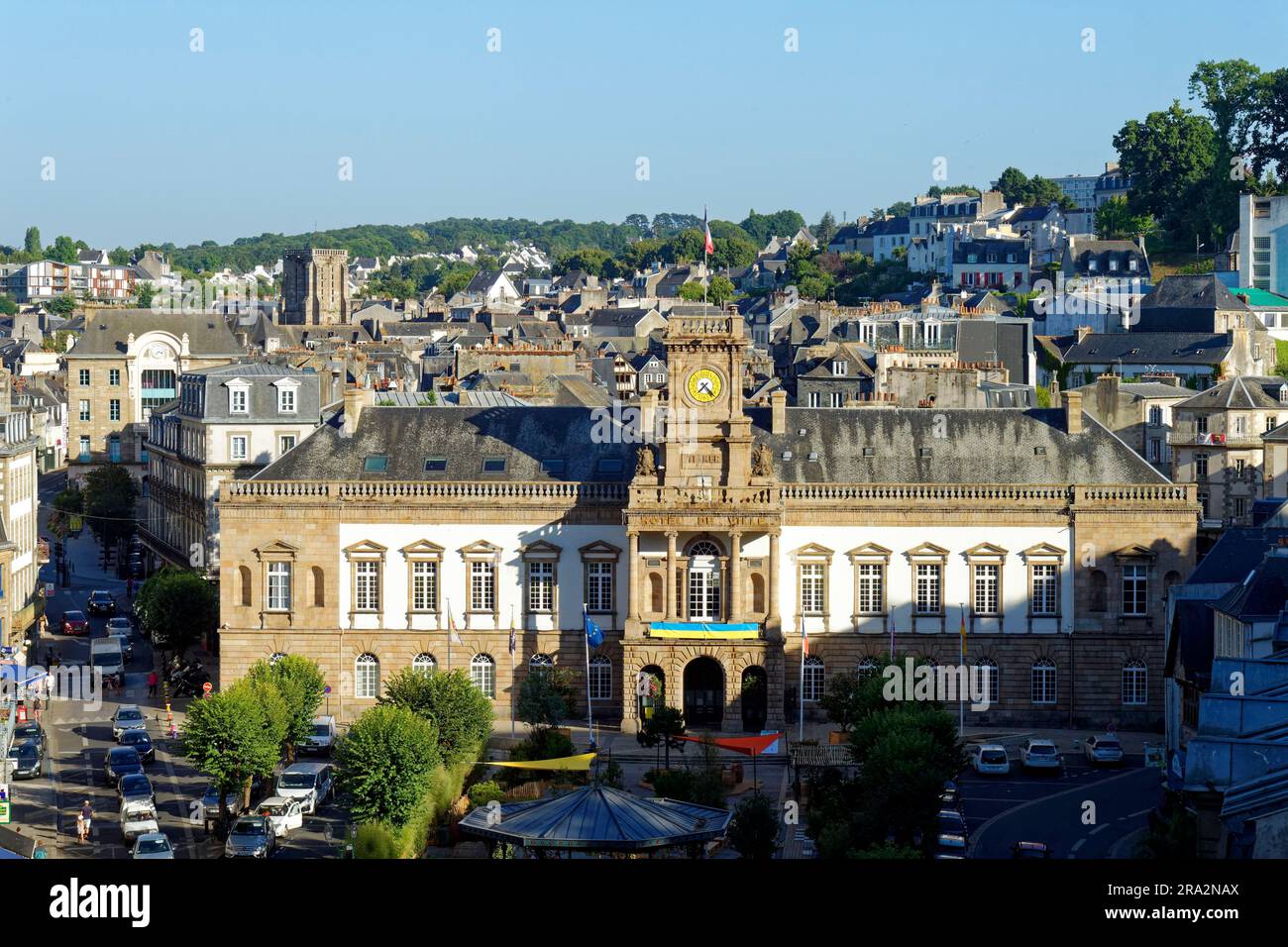 France, Finistere, Morlaix, place des Otages square with the city hall ...