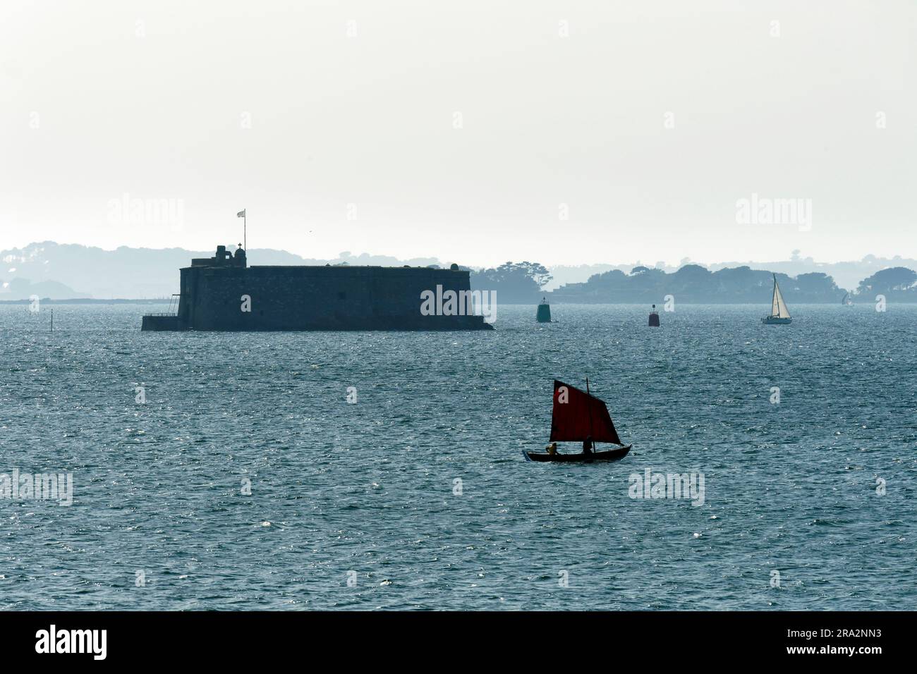 France, Finistere, Morlaix bay, Carantec, Taureau castle built by ...