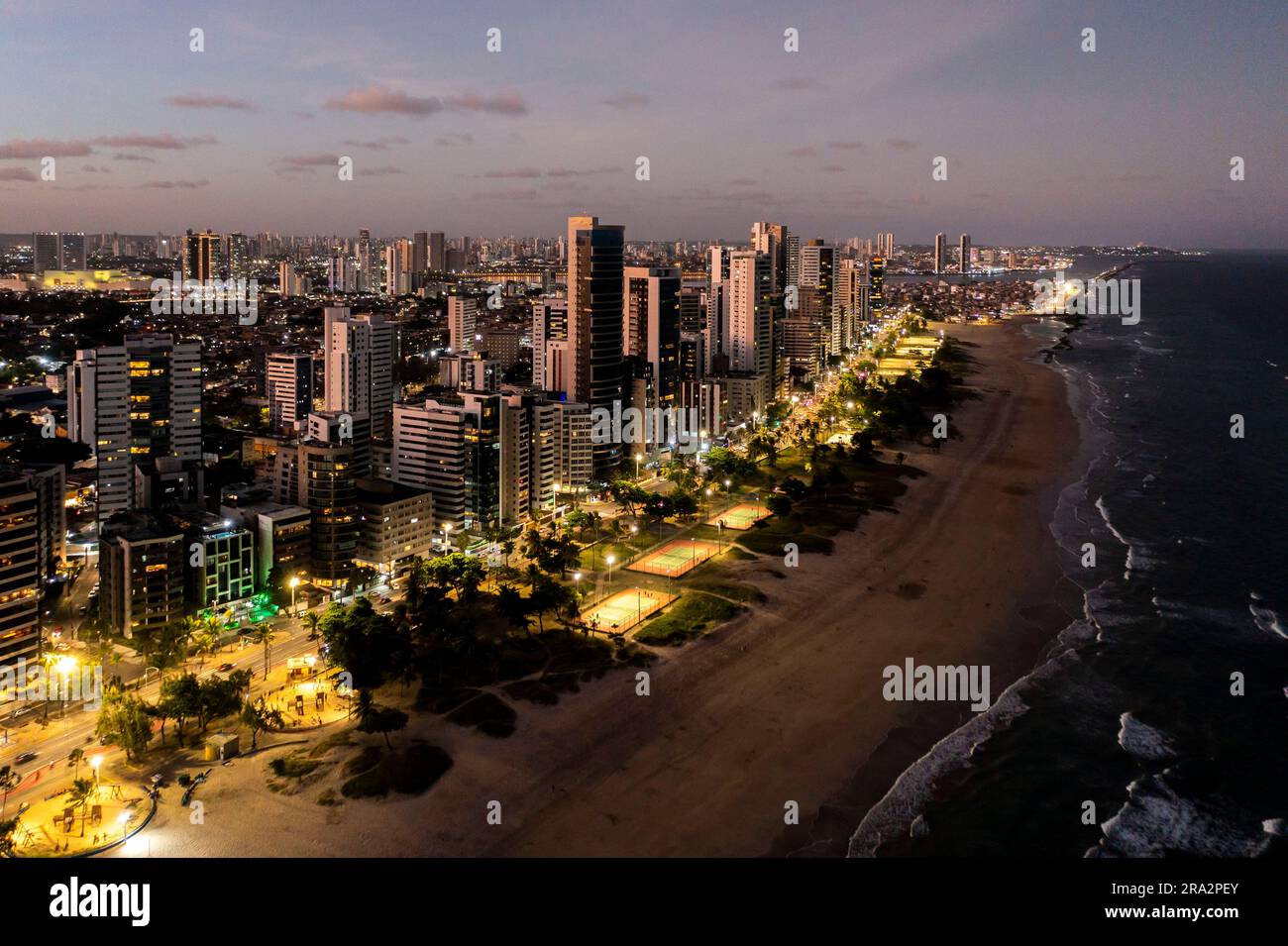Brazil, Nordeste, aerial and night view of the city of Recife along the ...