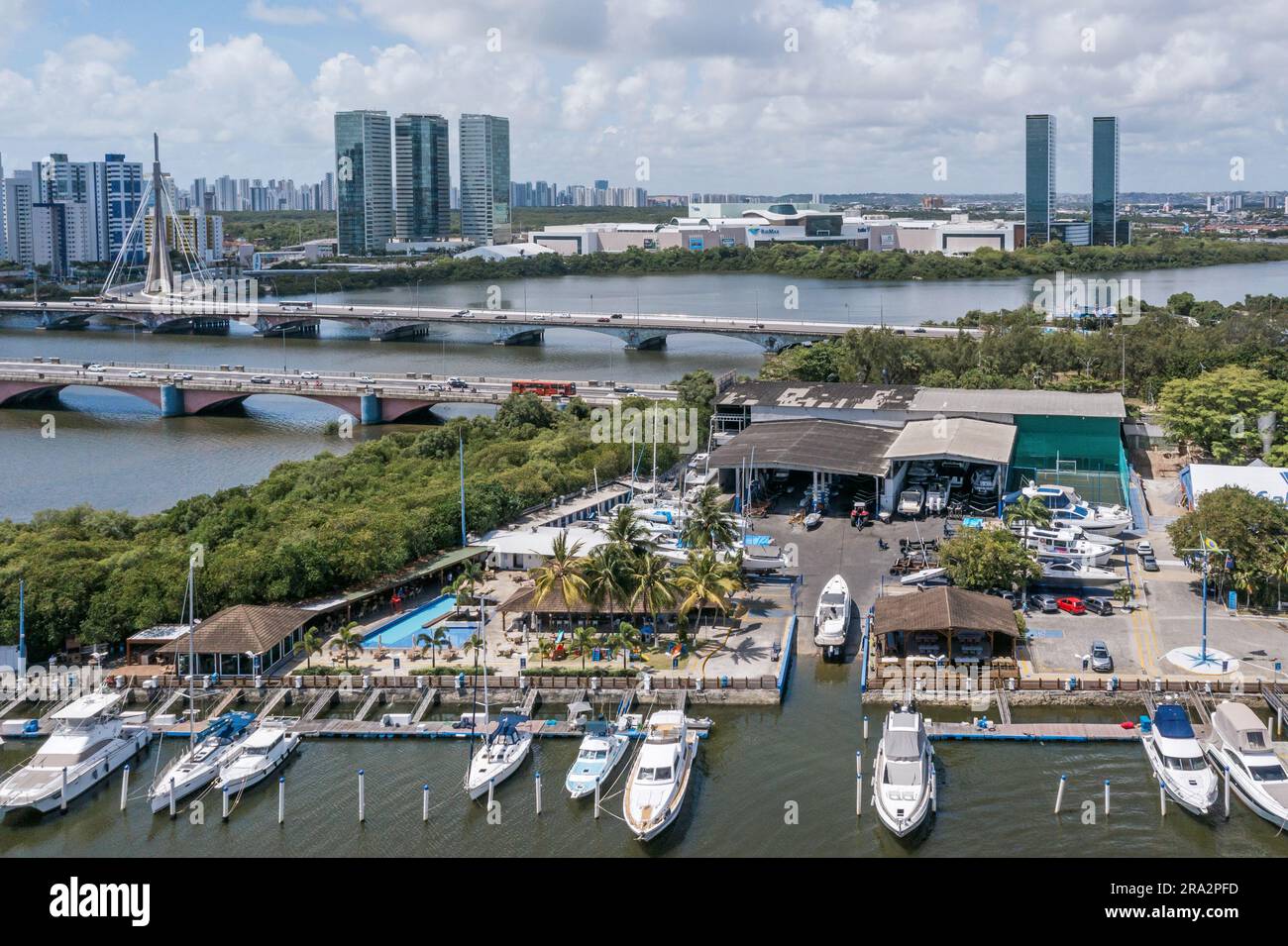 Brazil, Nordeste, Nordeste, Recife, aerial view of the marina of ...