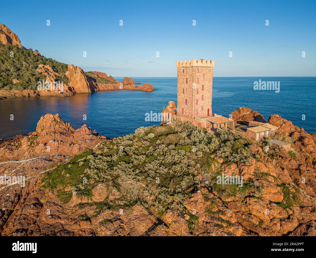 France, Var, Saint-Raphaël, the tower of the Ile d'Or at the tip of Cap ...