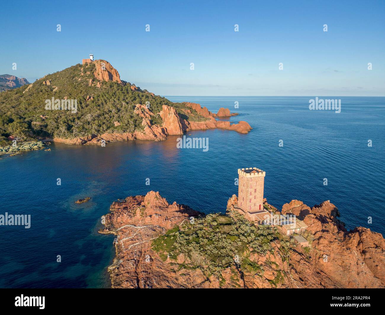 France, Var, Saint-Raphaël, the tower of the Ile d'Or and the semaphore ...
