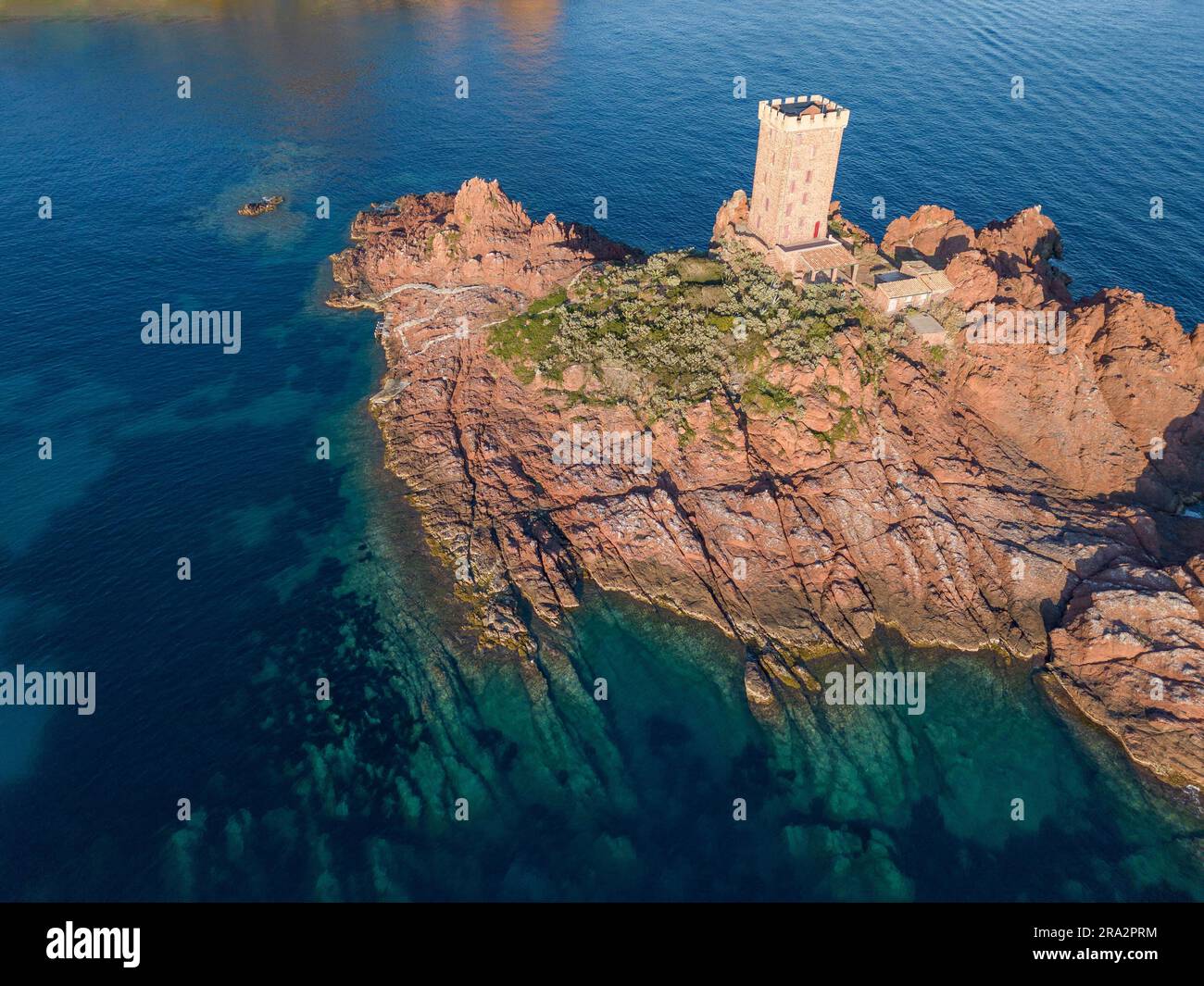 France, Var, Saint-Raphaël, the tower of the Ile d'Or at the tip of Cap ...