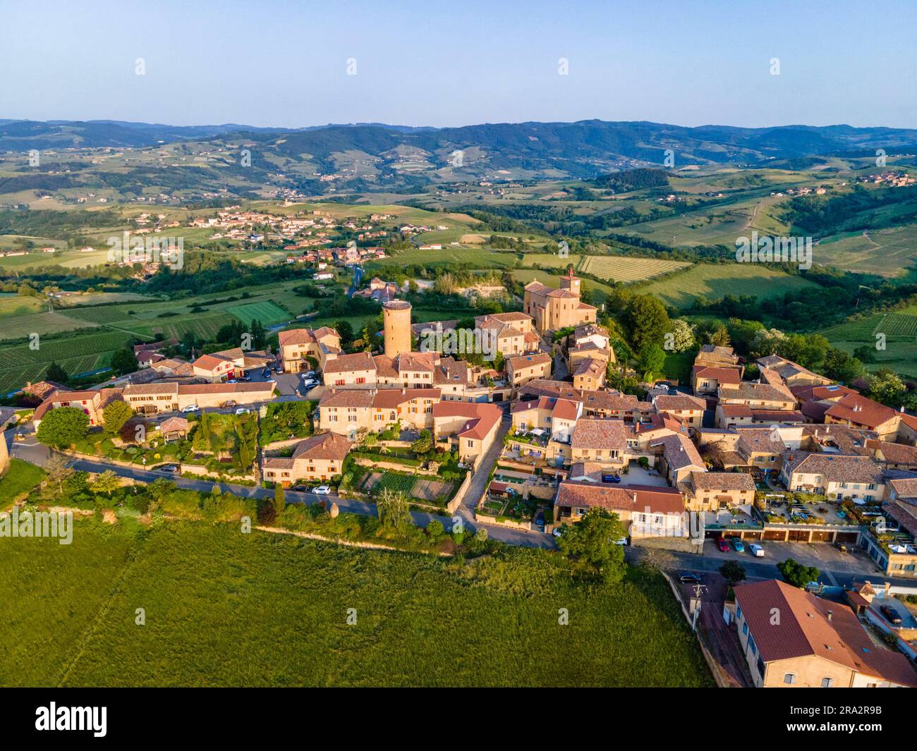 France, Rhone, Medieval village of Oingt, labelled Most Beautiful ...