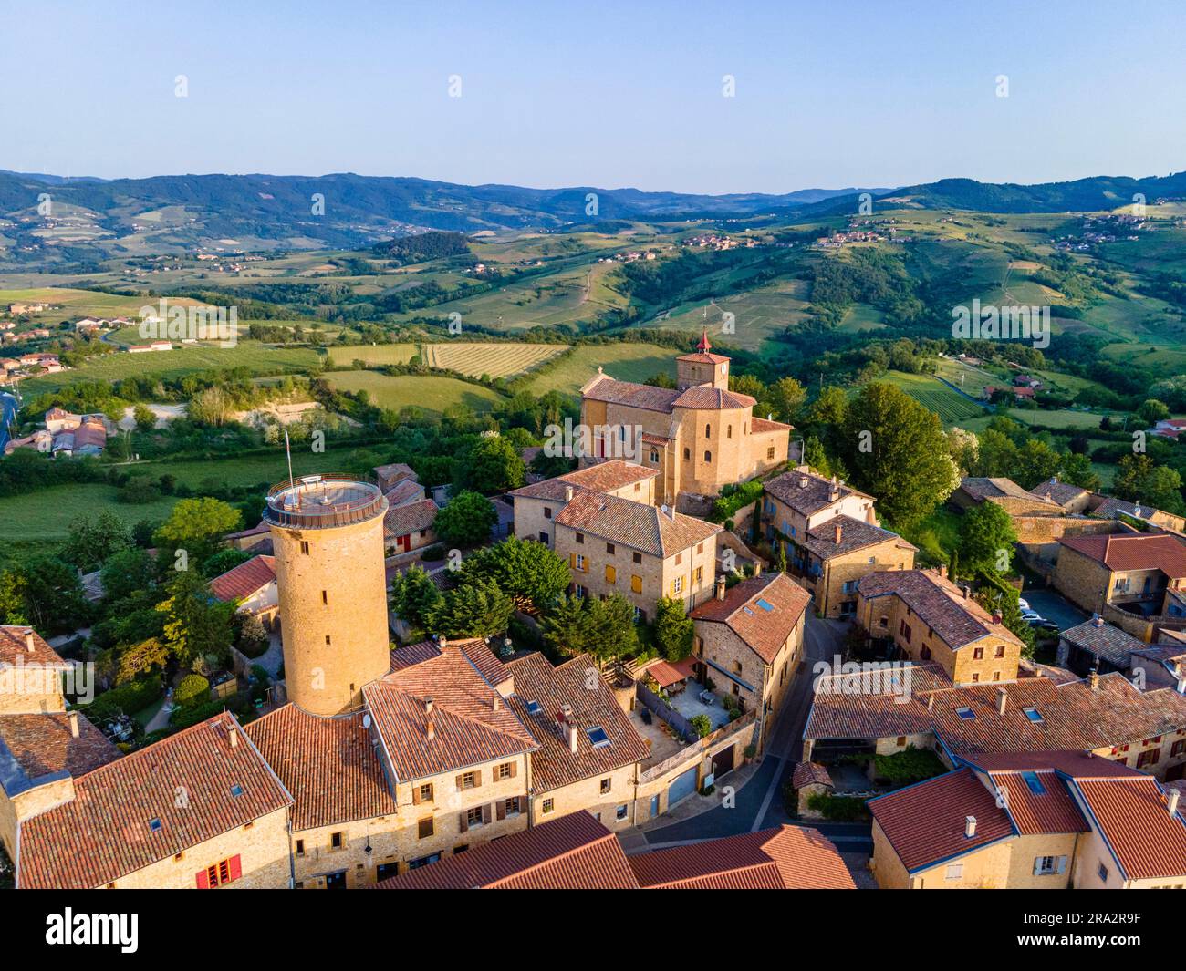 France, Rhone, Medieval village of Oingt, labelled Most Beautiful ...