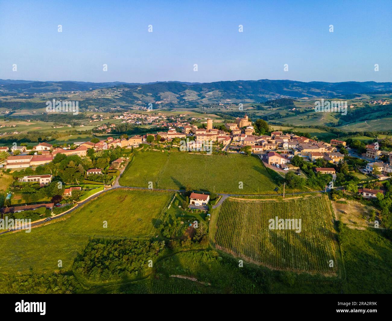 France, Rhone, Medieval village of Oingt, labelled Most Beautiful ...