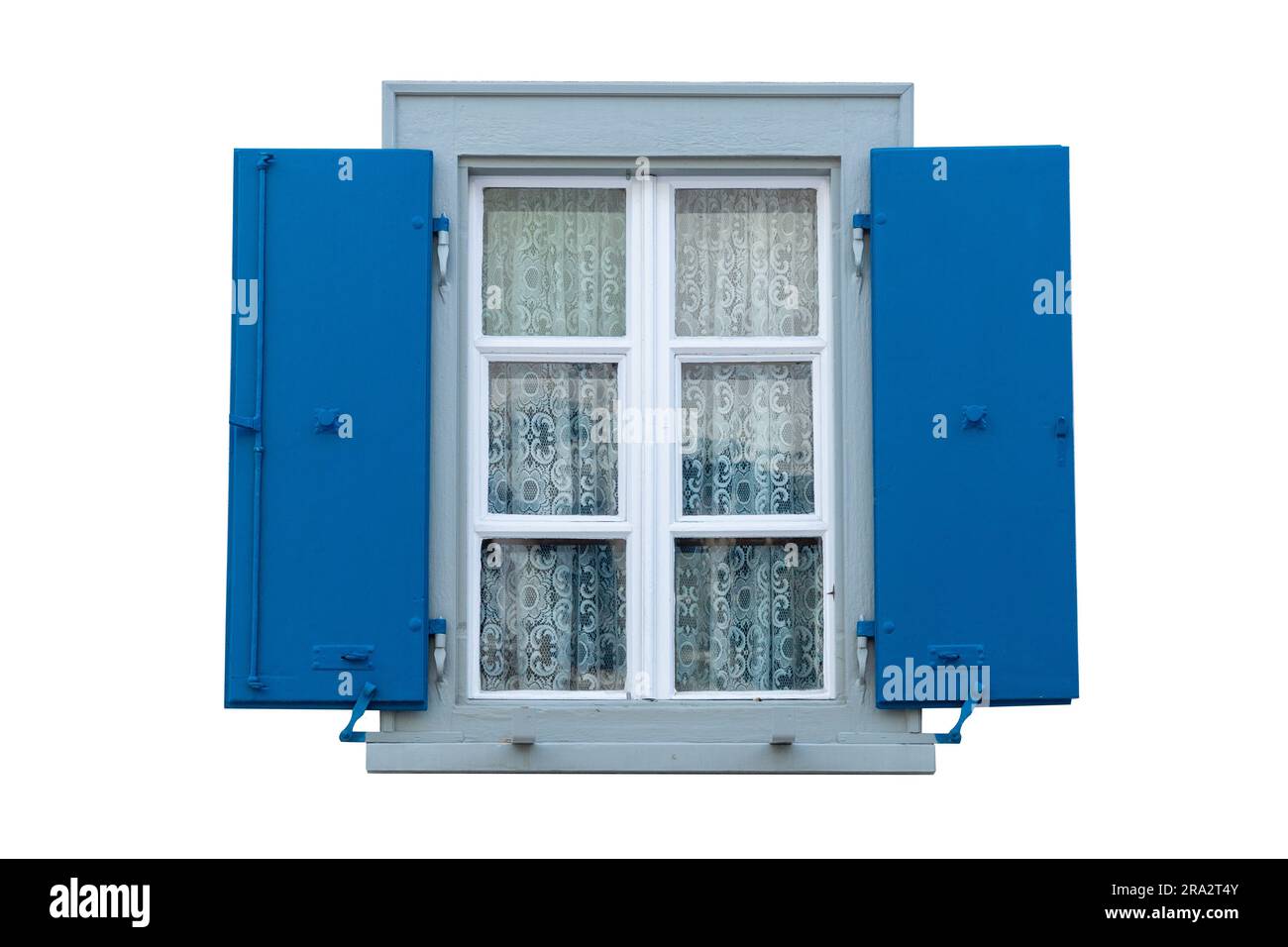 traditional windows with blue shutters, europe, isolated, white ...