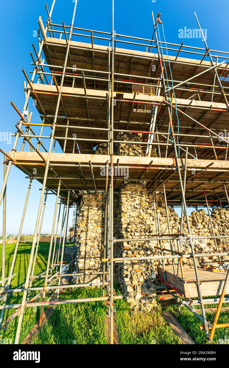 The landmark twin tower Angelo Saxon church ruins on the Kent coast at ...