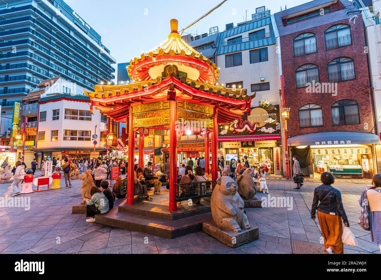 Nankinmachi Square in Kobe's Chinatown in the evening. The popular ...