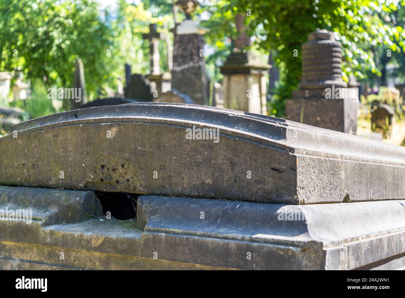 Grave slab with air shaft on the historical Elias cemetery in Dresden ...