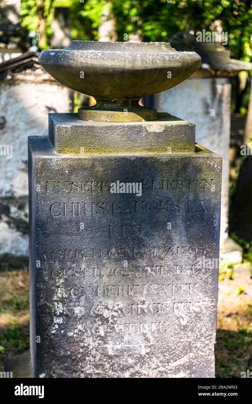 Detail of the grave of Christiane Augusta Kind, died 1811, at the Elias Cemetery in Dresden ...
