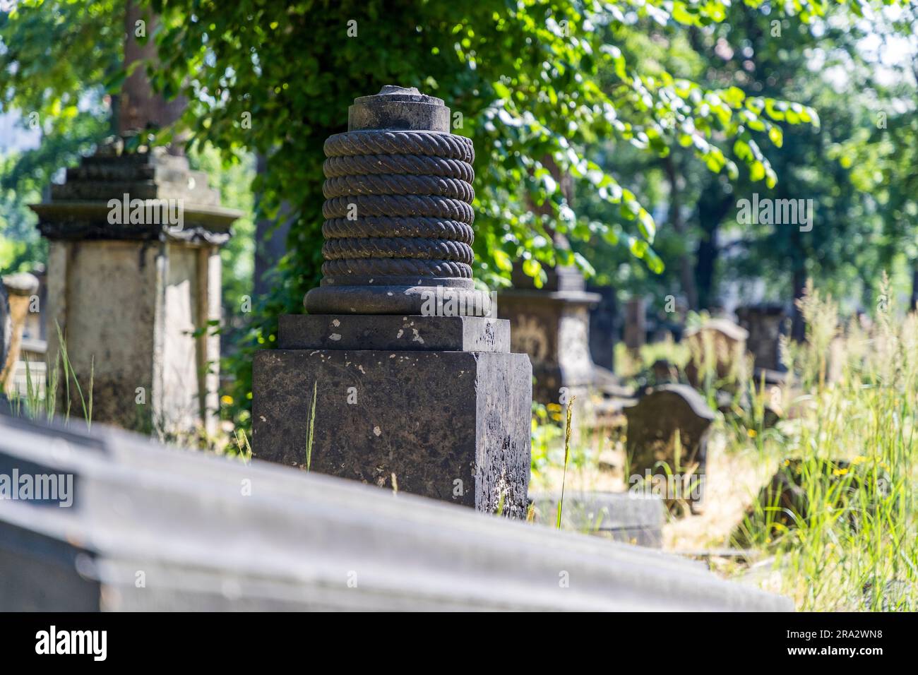Grave column at the historical Elias cemetery in Dresden. Baroque ...