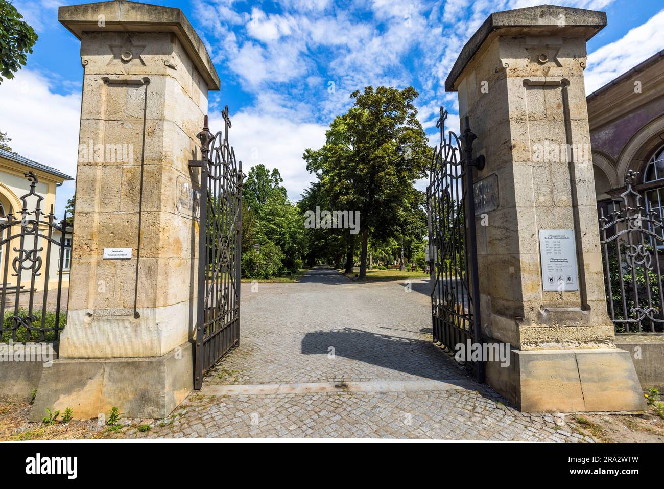 Main entrance Trinitatisfriedhof in Dresden, Germany. The cemetery was ...