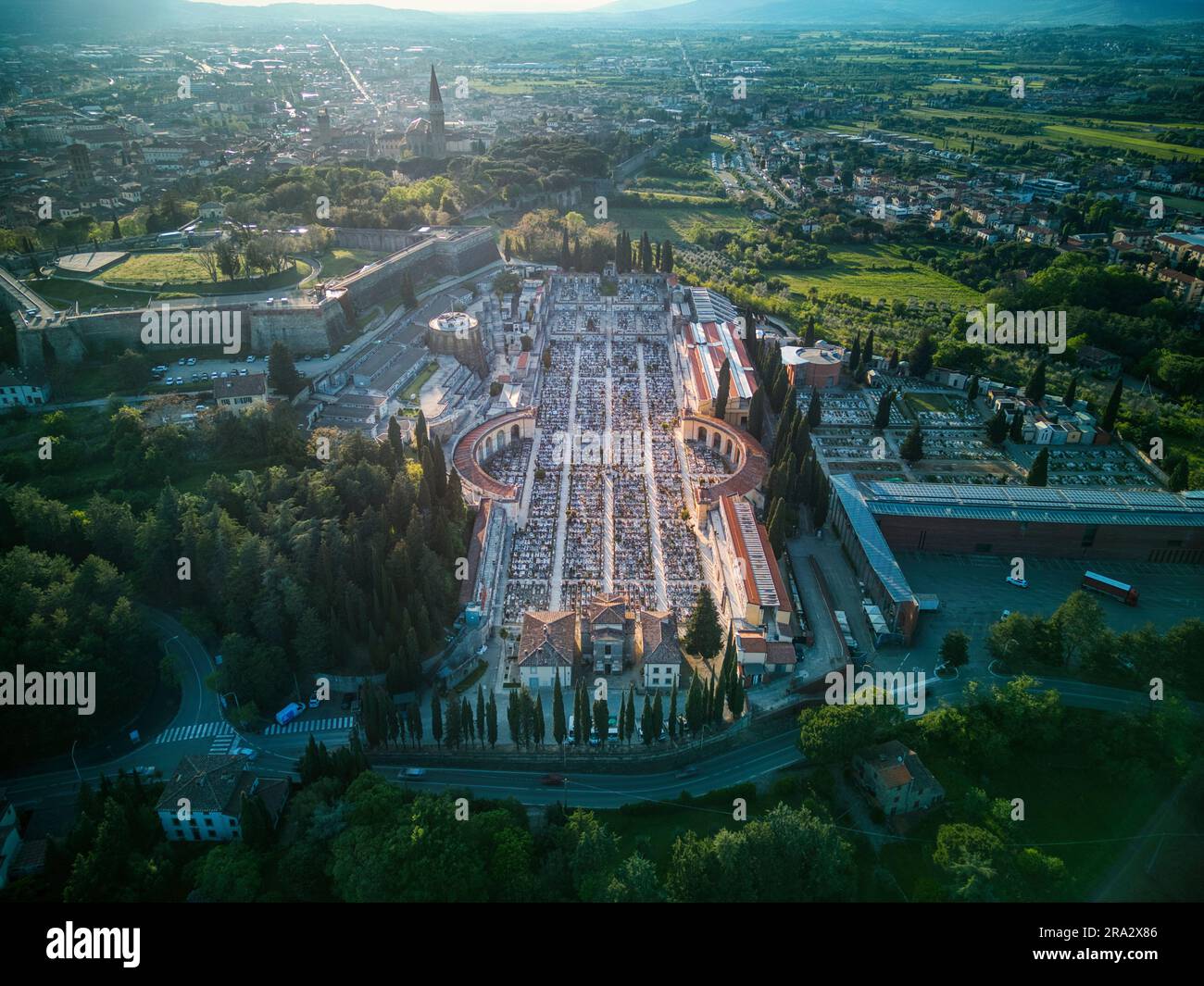 An aerial view of a historically rich graveyard in the heart of Arezzo ...