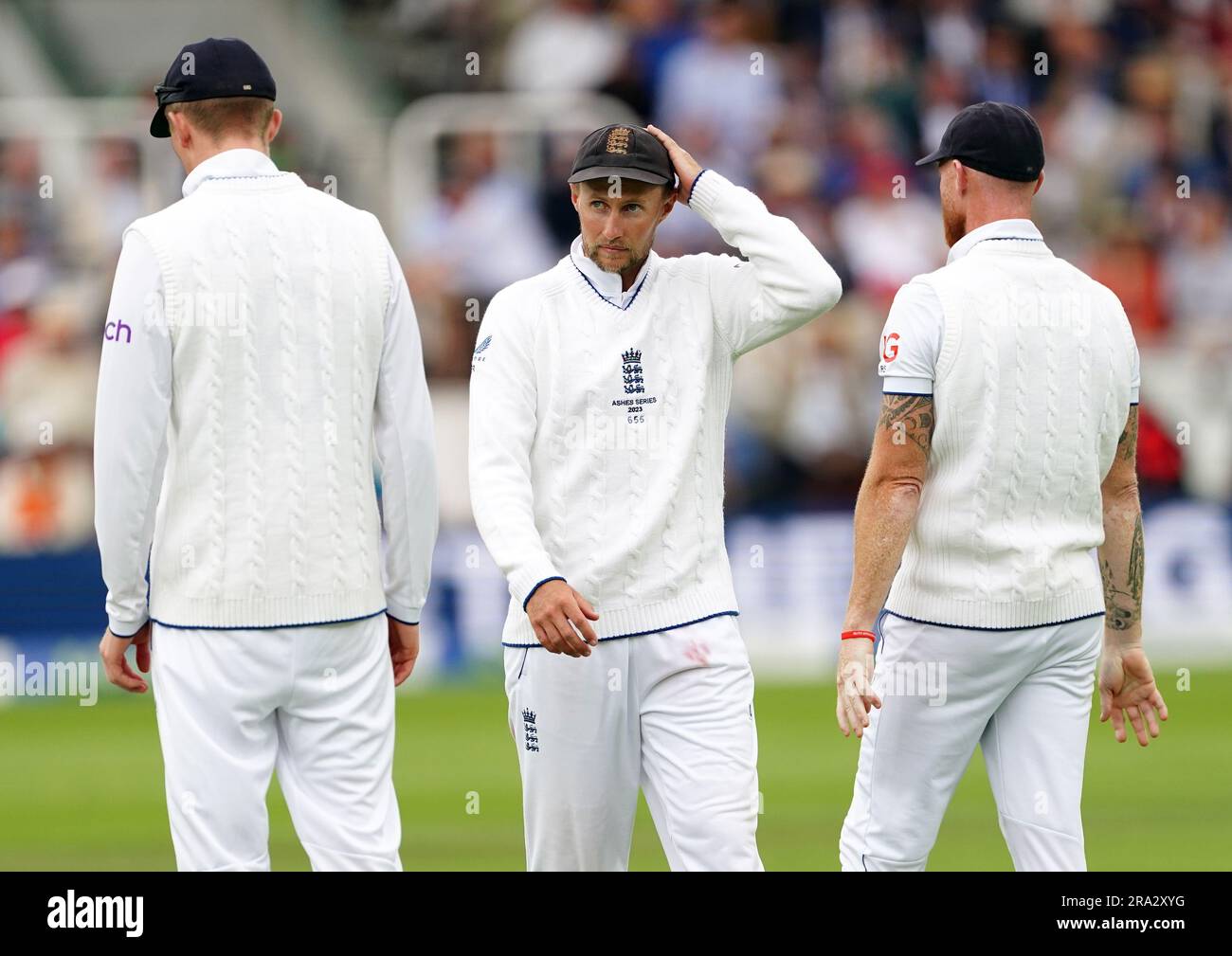 England's Zak Crawley, Joe Root and Ben Stokes react to the decision of ...