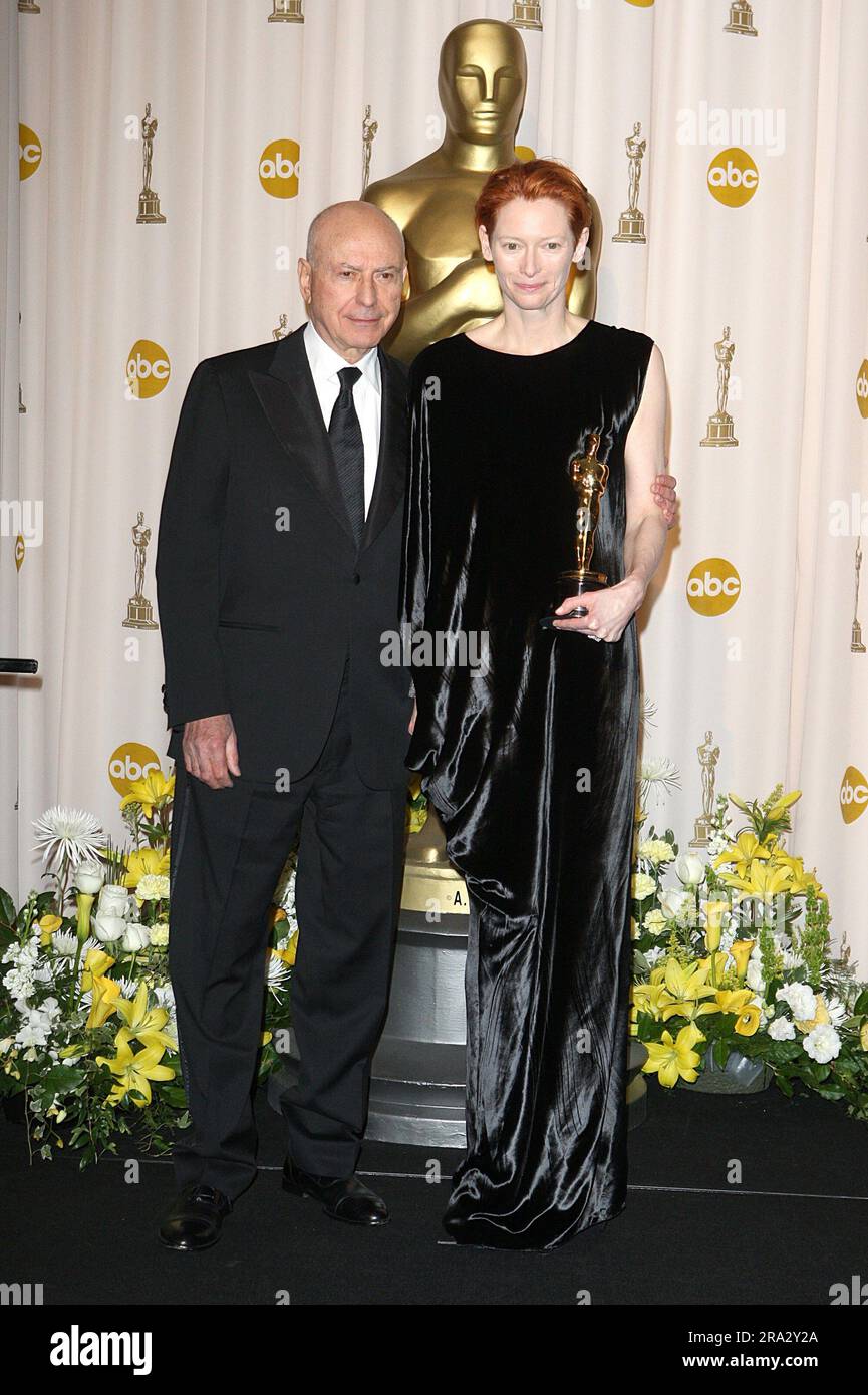 File photo dated 24/02/08 of Alan Arkin with Tilda Swinton who won the ...