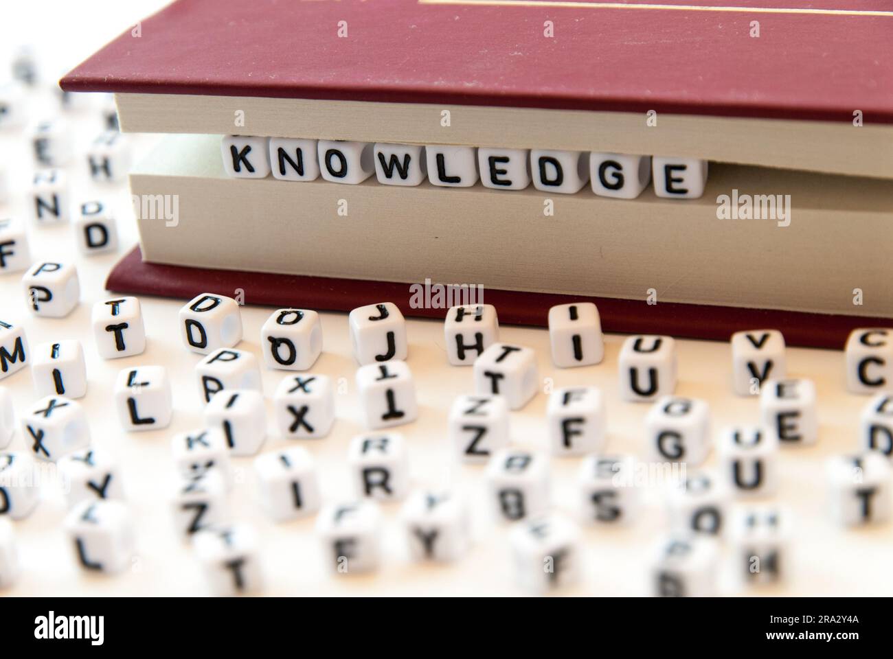 Word knowledge written with letters between a book pages white ...