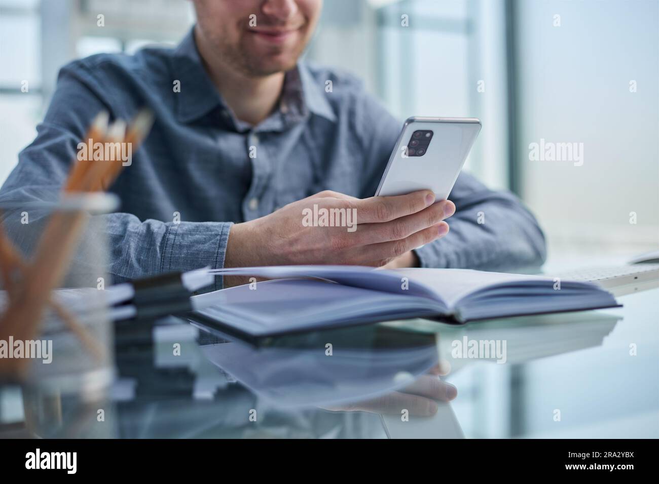business man ceo wearing sitting in office using cell phone solutions ...
