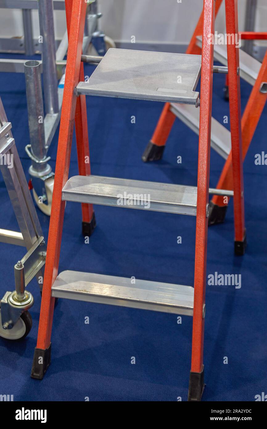 Metal Step Ladder in Storage Room Warehouse Stock Photo - Alamy