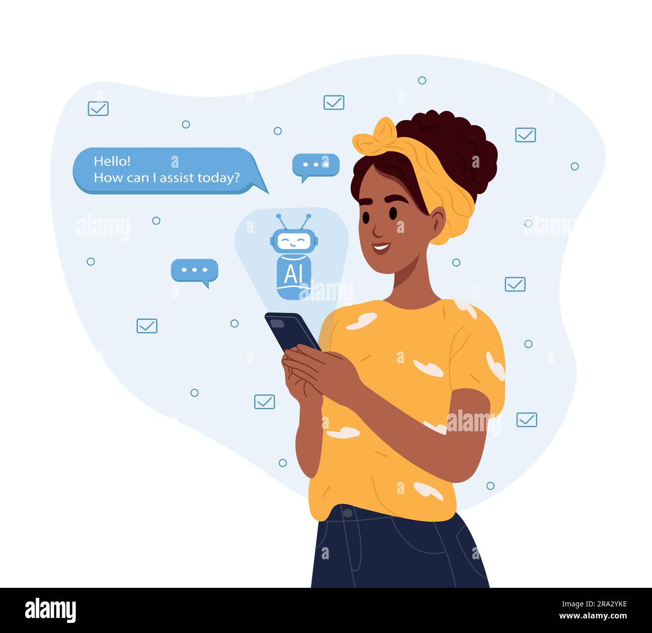 ChatGPT AI chat concept, artificial intelligence. An African American woman uses the technology ...