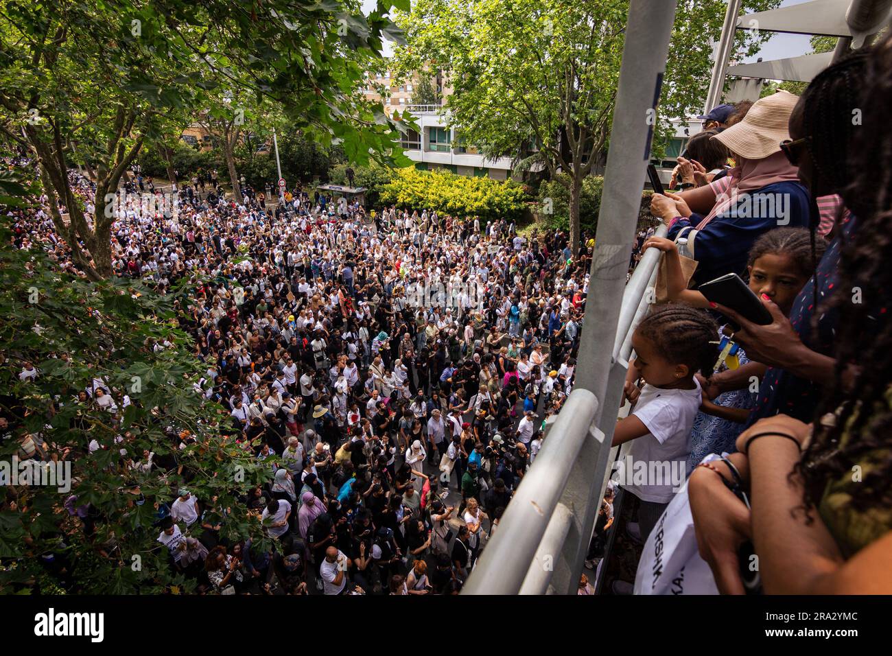 Crowds of protesters seen marching to demand justice for Nahel. The ...