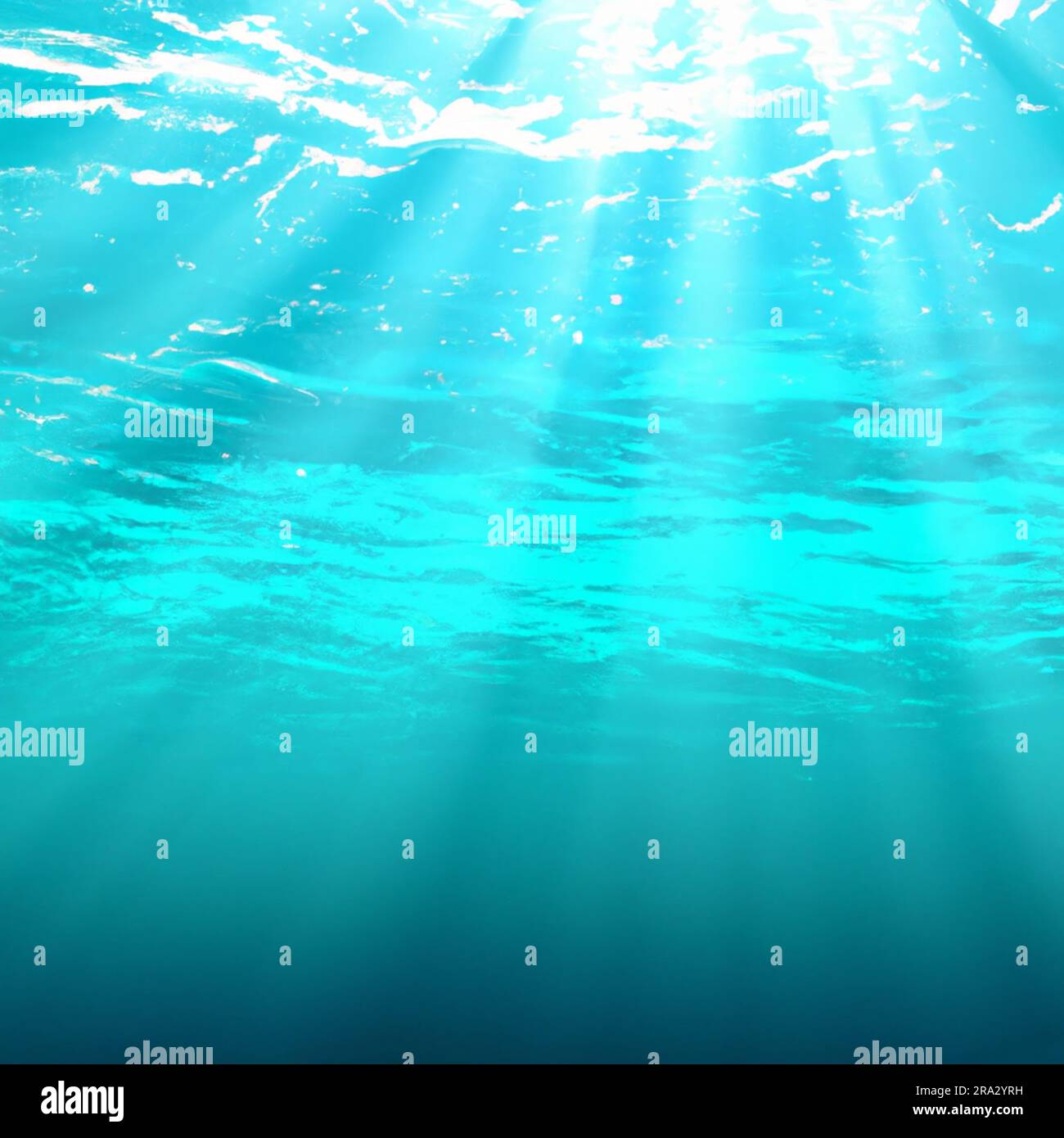 Beautiful blue ocean surface seen from underwater with rays of sunlight ...