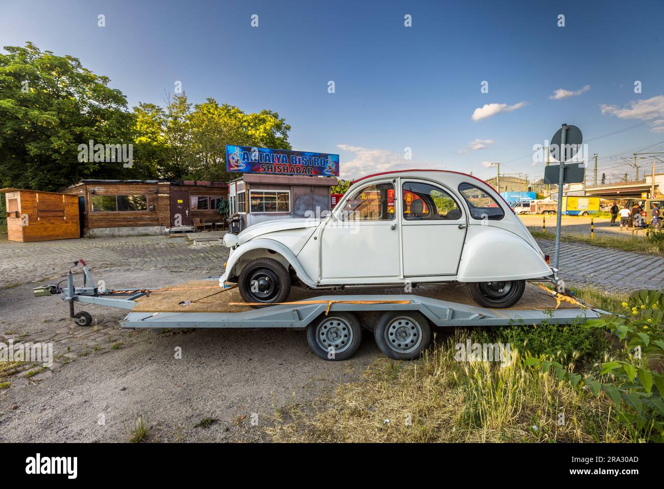 2CV on a trailer behind Neustadt station in Dresden, Germany Stock ...